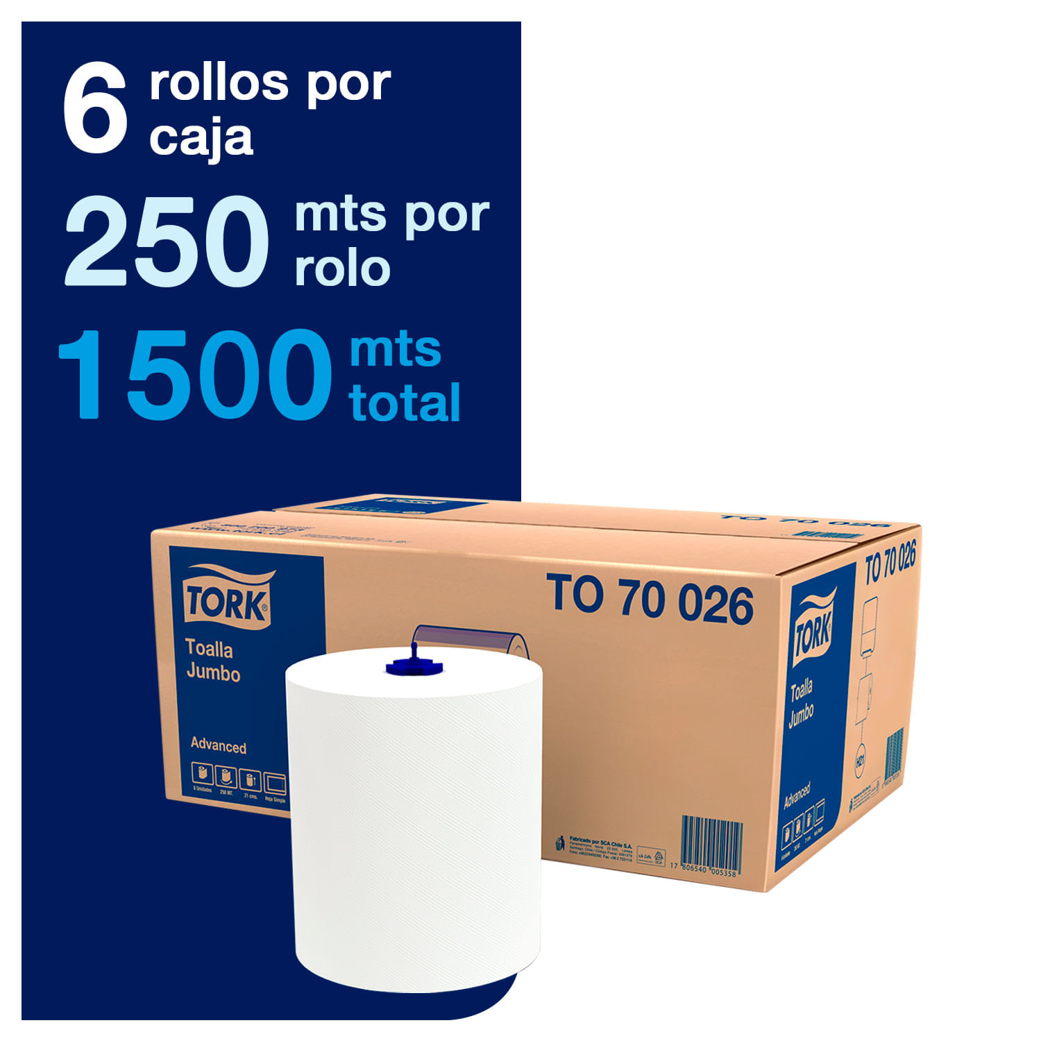 Toalla en Rollo Jumbo Tork Matic® Universal 6 Rollos de 250 Metros